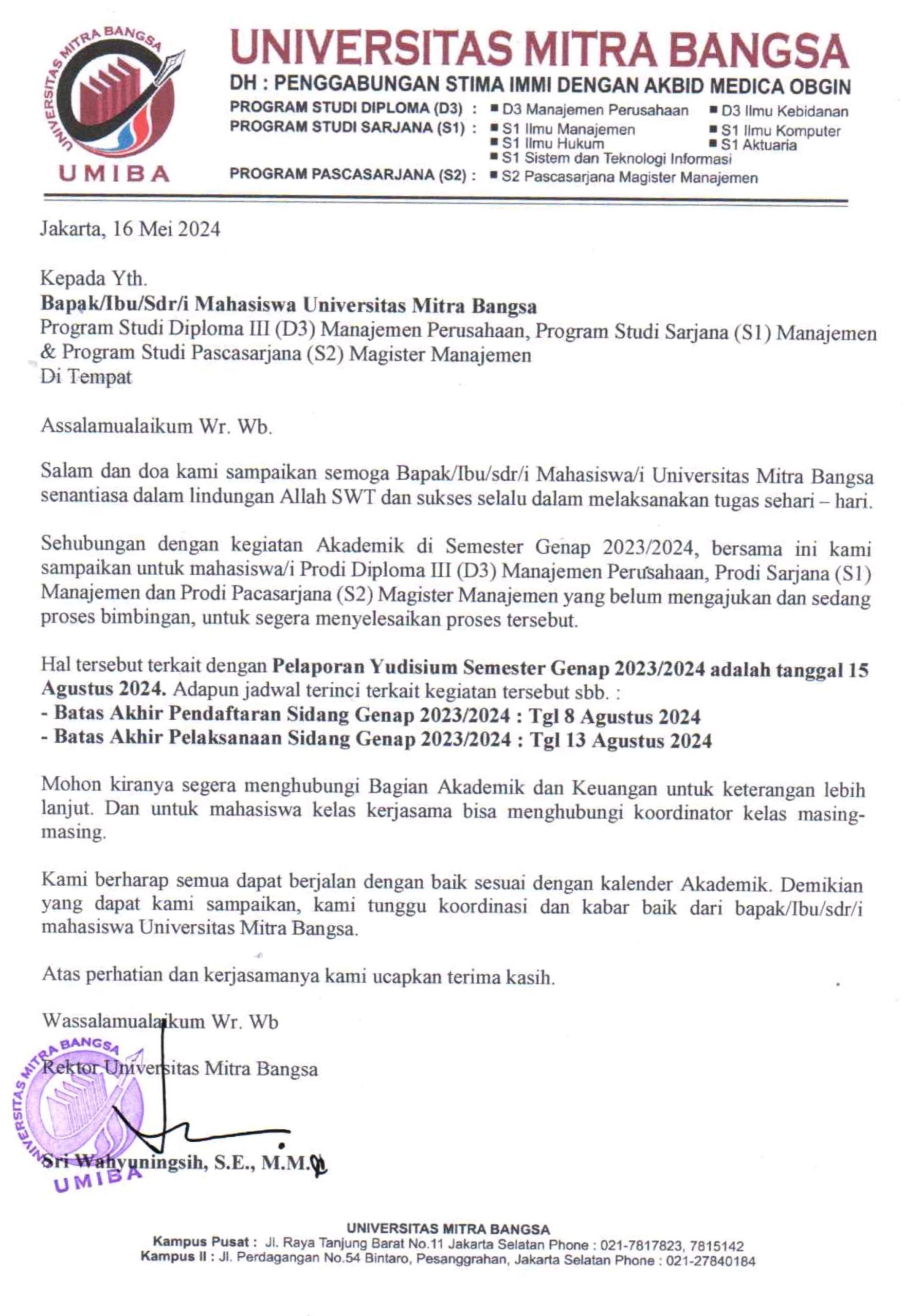 INFORMASI SIDANG DAN PELAPORAN YUDISIUM GENAP2023-2024 - Universitas ...
